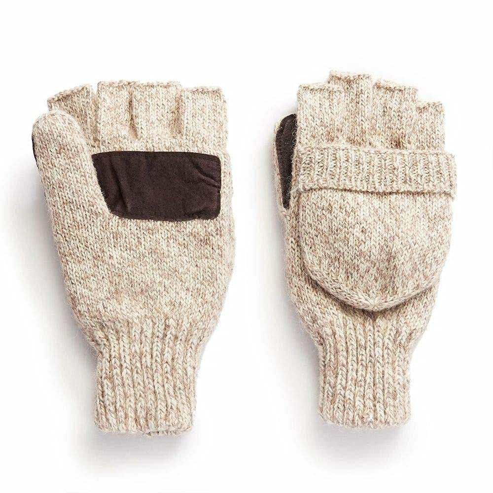 HOT SHOT Men’s The Sentry Wool Fingerless Pop-Top Mittens – Oatmeal, Insulated for Cold Outdoor Weather