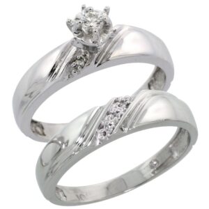 sterling silver ladies 2-piece diamond engagement wedding ring set rhodium finish, 3/16 inch wide size 6