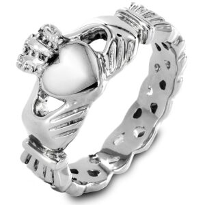 | elya stainless steel claddagh ring with celtic knot - size 6