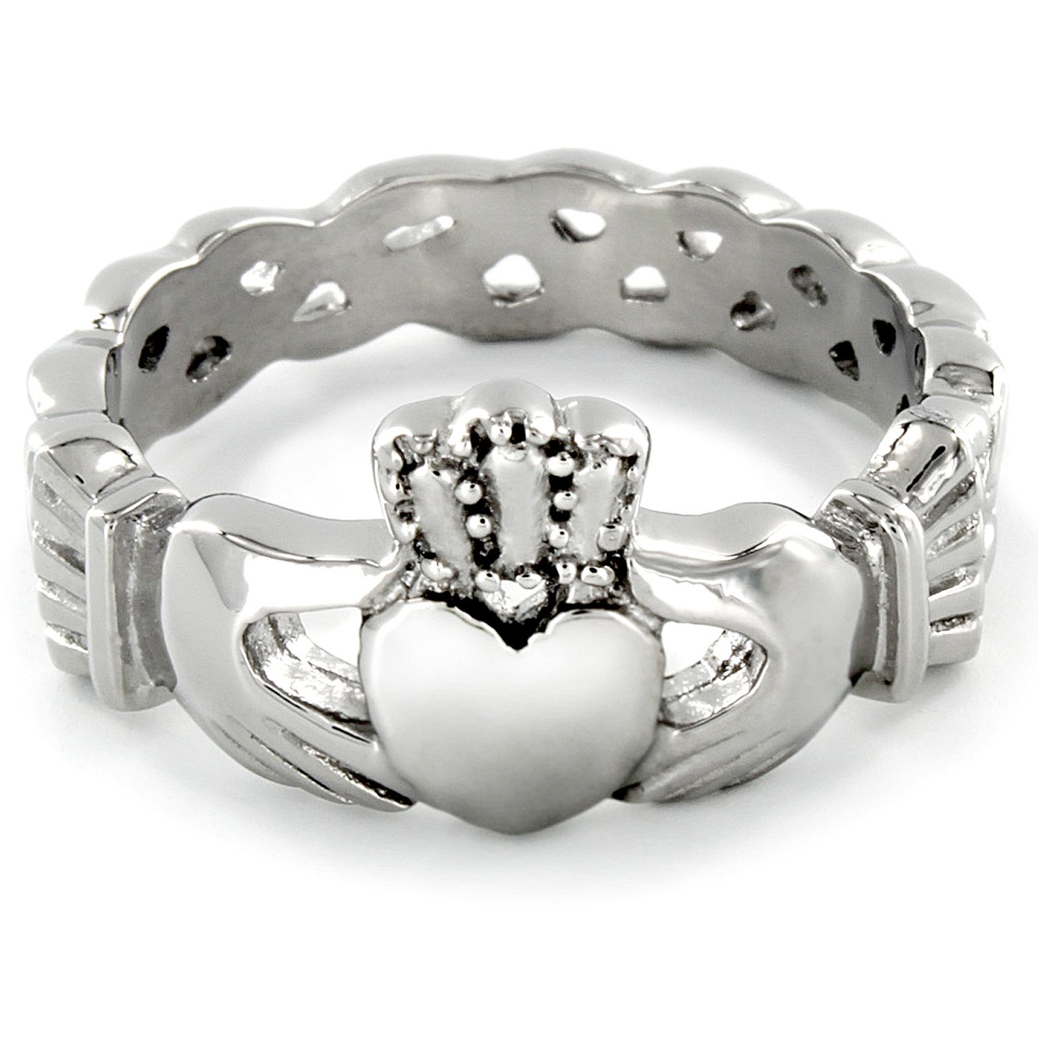 | ELYA Stainless Steel Claddagh Ring with Celtic Knot - Size 6