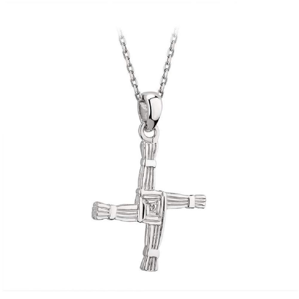 Avantaway St Brigids Cross Necklace Sterling Silver 2 Sided Irish Made