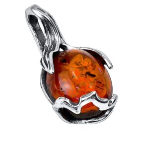 Ian and Valeri Co. Honey Amber Sterling Silver Oval Pendant