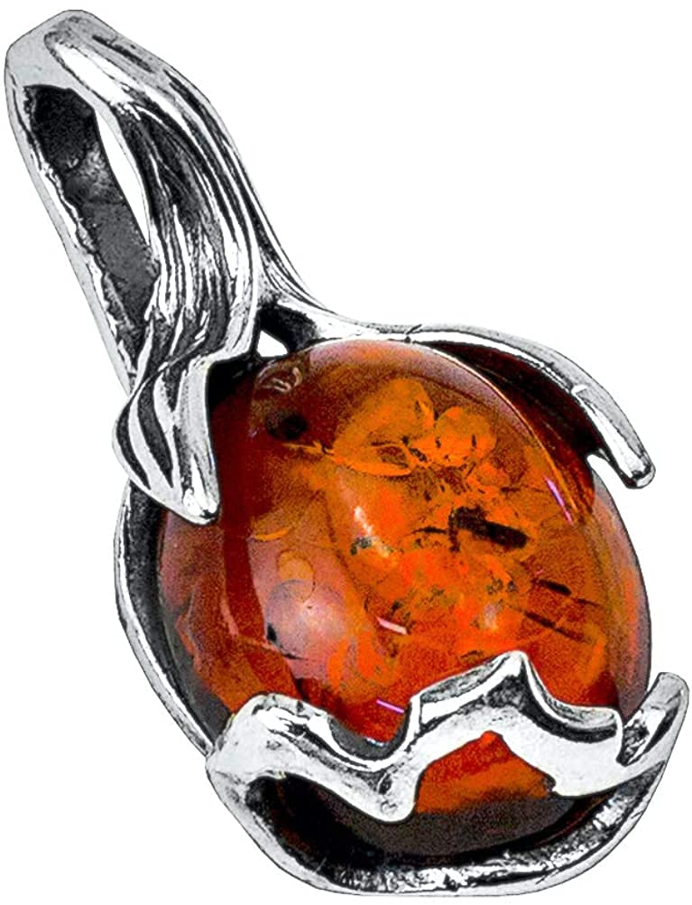 Ian and Valeri Co. Honey Amber Sterling Silver Oval Pendant