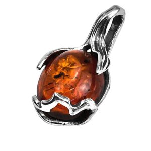 Ian and Valeri Co. Honey Amber Sterling Silver Oval Pendant