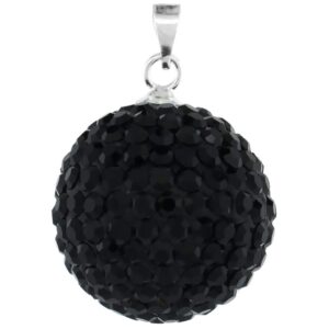 large 18mm sterling silver black crystal disco ball pendant necklace for women