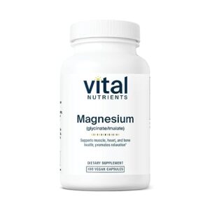 vital nutrients magnesium glycinate + malate | 120mg vegan magnesium supplement for women and men | muscle, heart, bone support* | promotes relaxation | gluten, dairy and soy free | 100 capsules