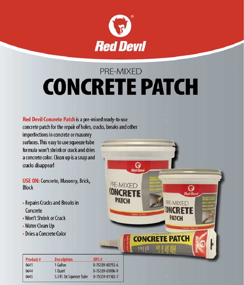 Red Devil 0645 Pre-Mixed Concrete Patch, 5.5 Oz Squeeze Tube, Pack of 1, Gray, 5 Fl Oz