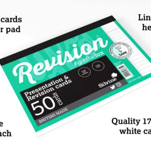 Silvine Luxpad 6x4" Gluebound Revision & Presentation Cards - White. 50 Cards Per Pad, Lined with Headline.