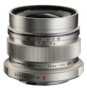 om system olympus m.zuiko digital ed 12mm f2.0 silver for micro four thirds system camera, compact wide angle lens for starry sky and landscape