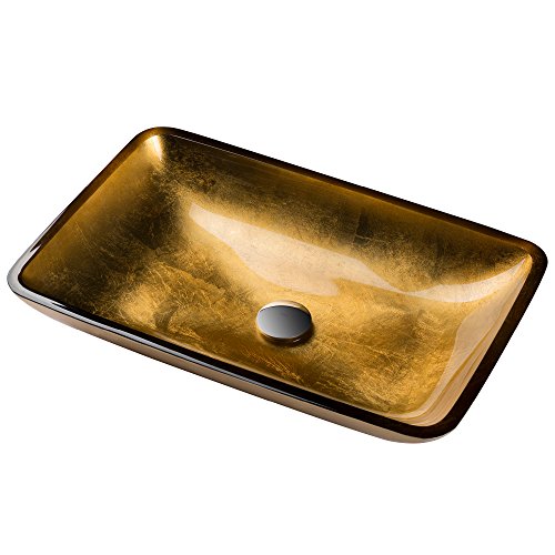 Kraus GVR-210-RE Golden Pearl Rectangular Glass Vessel Bathroom Sink