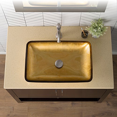 Kraus GVR-210-RE Golden Pearl Rectangular Glass Vessel Bathroom Sink