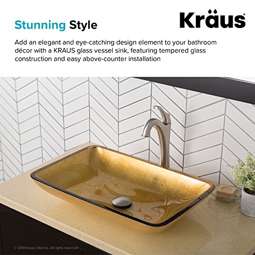 Kraus GVR-210-RE Golden Pearl Rectangular Glass Vessel Bathroom Sink