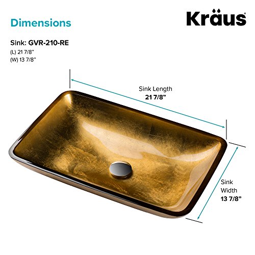 Kraus GVR-210-RE Golden Pearl Rectangular Glass Vessel Bathroom Sink