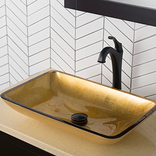 Kraus GVR-210-RE Golden Pearl Rectangular Glass Vessel Bathroom Sink