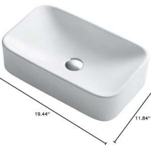 Kraus KCV-122 Ceramic Above counter Rectangular Bathroom Sink, 19.44 x 11.84 x 5 inches, White