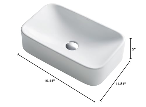 Kraus KCV-122 Ceramic Above counter Rectangular Bathroom Sink, 19.44 x 11.84 x 5 inches, White