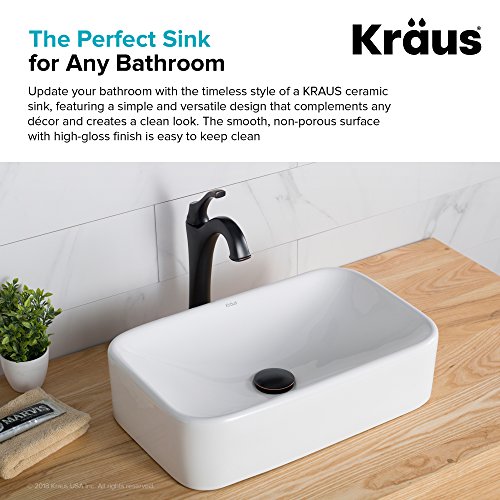 Kraus KCV-122 Ceramic Above counter Rectangular Bathroom Sink, 19.44 x 11.84 x 5 inches, White