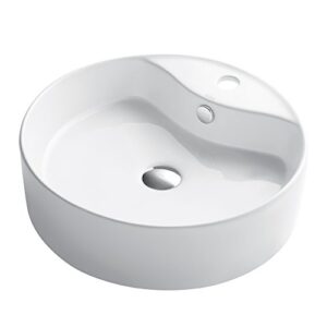 KRAUS KCV-142 Elavo Round Vessel Porcelain Ceramic Bathroom Sink 18 Inch in White with Overflow