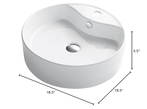 KRAUS KCV-142 Elavo Round Vessel Porcelain Ceramic Bathroom Sink 18 Inch in White with Overflow