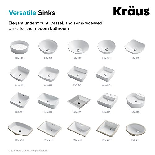 KRAUS KCV-142 Elavo Round Vessel Porcelain Ceramic Bathroom Sink 18 Inch in White with Overflow