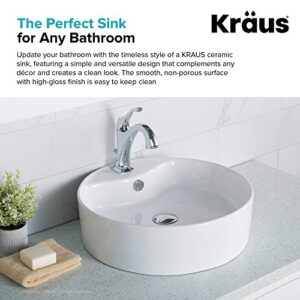 KRAUS KCV-142 Elavo Round Vessel Porcelain Ceramic Bathroom Sink 18 Inch in White with Overflow