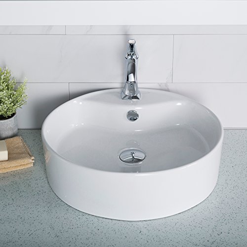 KRAUS KCV-142 Elavo Round Vessel Porcelain Ceramic Bathroom Sink 18 Inch in White with Overflow