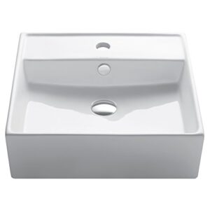 kraus kcv-150 elavo square vessel porcelain ceramic bathroom sink with overflow, 18 1/2, 18.63, white