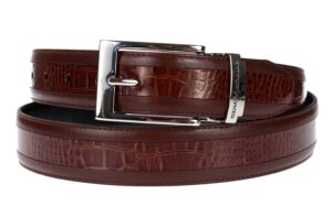 stacy adams 6-203 smooth grain leather with croco embossed center detail mens adjustable belt, polished nickel buckle (cognac)