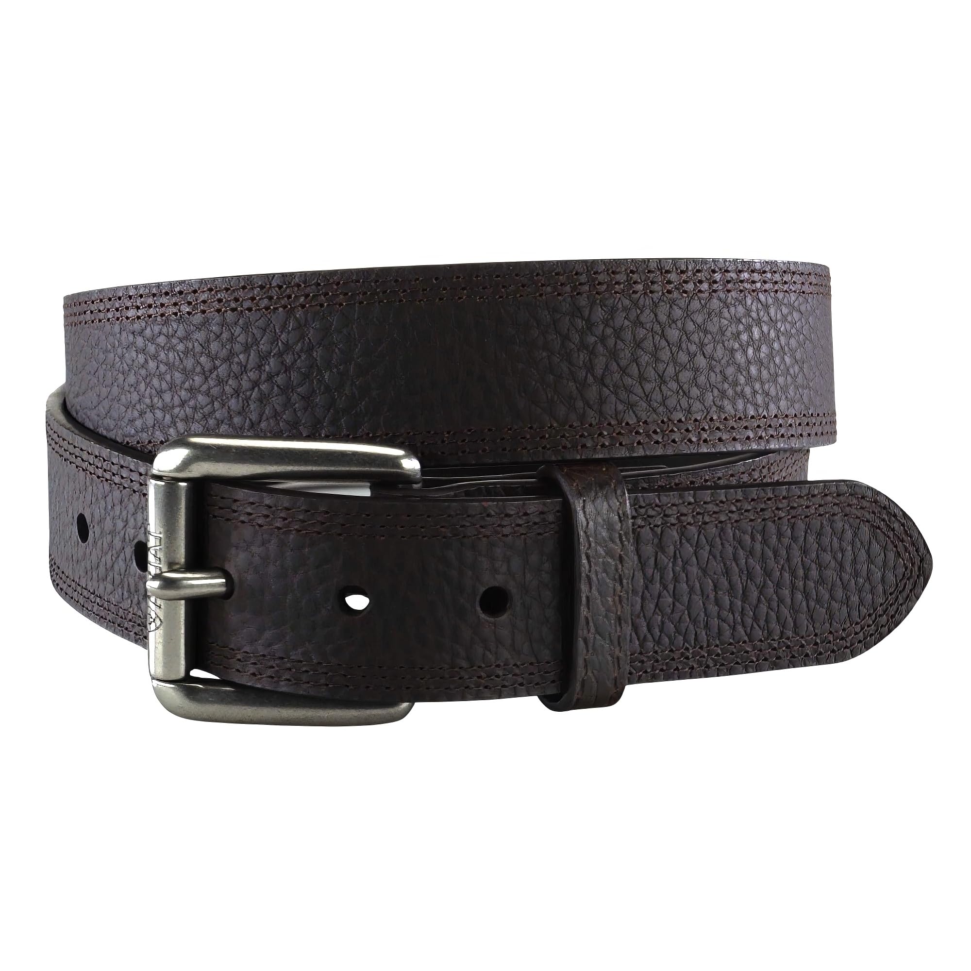 ARIAT Men's Western Work Belt – Solid Dark Brown, Full Grain Leather with Silver Buckle – Size 38