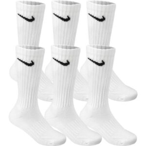 nike men/'s performance cotton cushioned crew socks, 6 pair medium (shoe size 6-8) (white) six pack