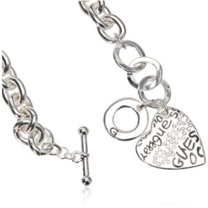 GUESS "Basic" Silver and Crystal Graffiti Heart Toggle Charm Bracelet