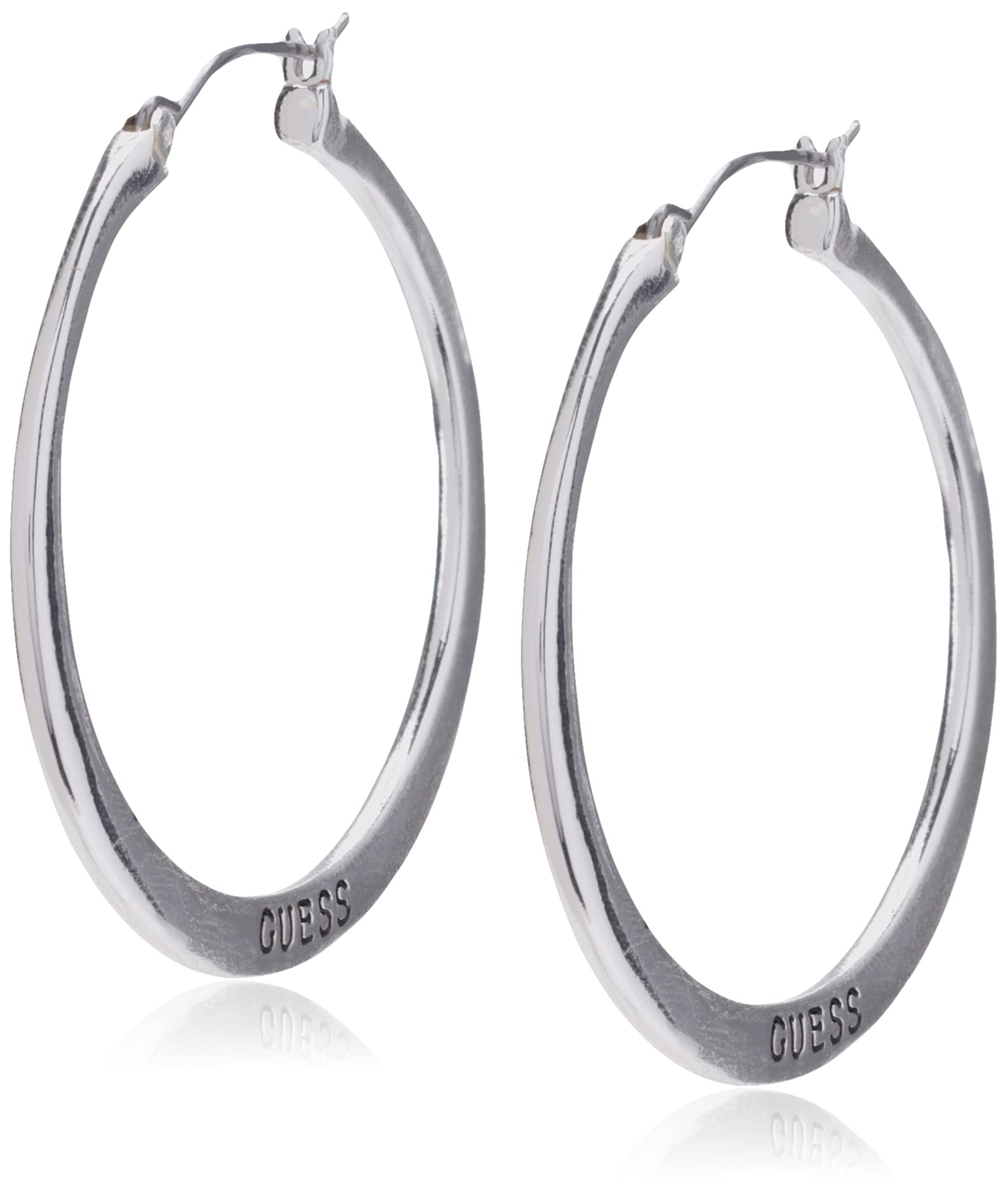 GUESS "Basic" Silver Flat Logo Hoop Earrings