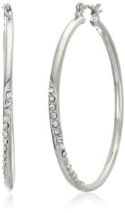 guess silvertone crystal glass stone front hoop earrings