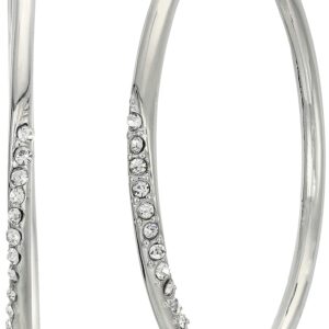 GUESS Silvertone Crystal Glass Stone Front Hoop Earrings