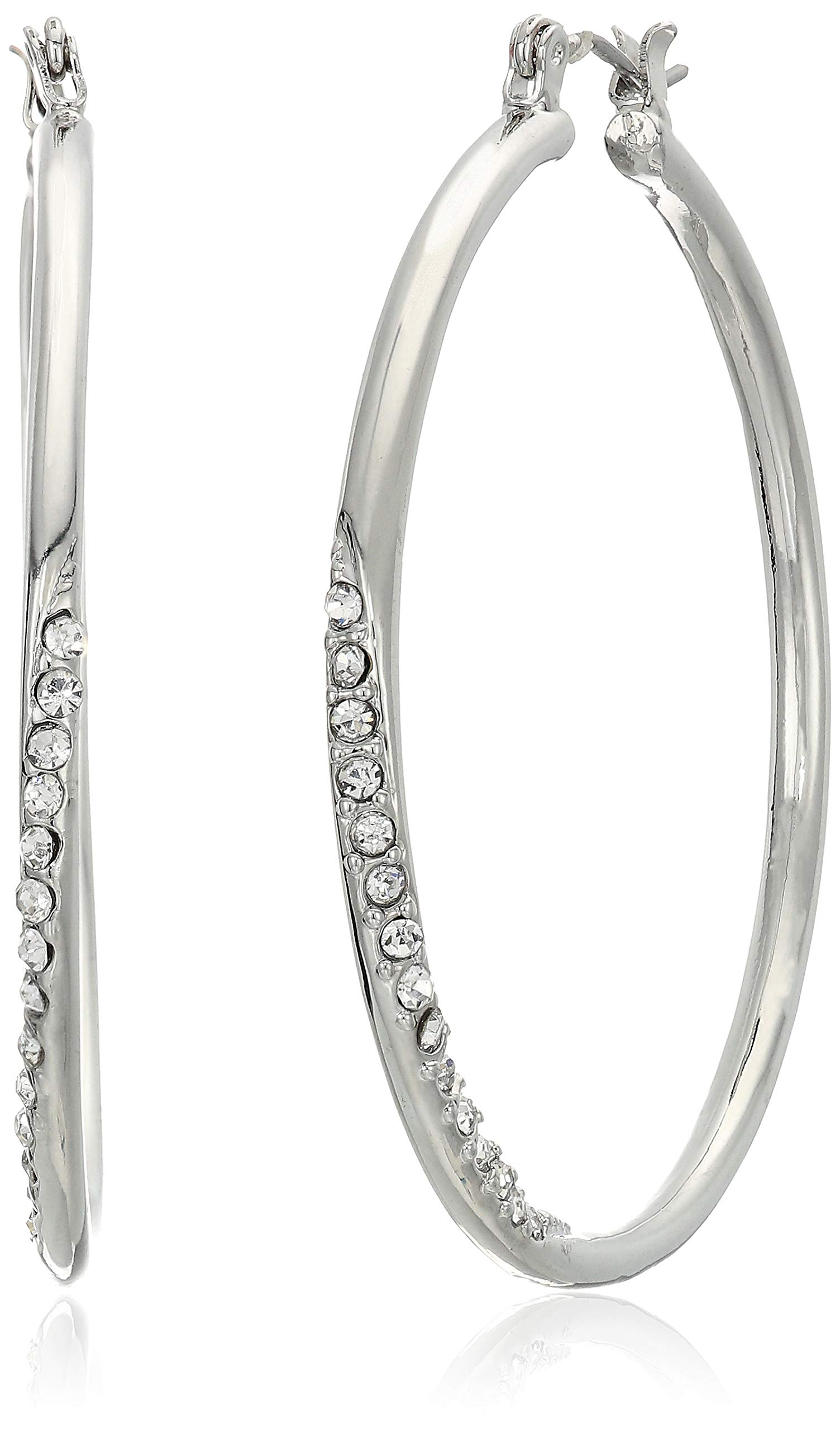 GUESS Silvertone Crystal Glass Stone Front Hoop Earrings