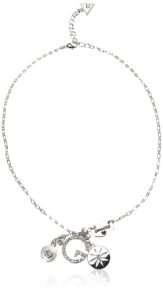 guess "basic" silver pave g linear y-shaped necklace, 16" + 2" extender