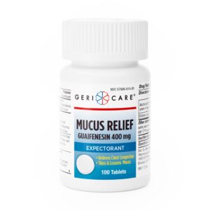 mucus relief tablets by geri-care | expectorant for chest congestion relief | guaifenesin 400mg | 100 count bottle