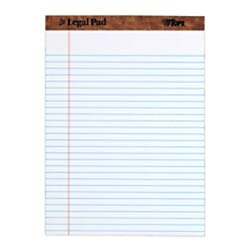 tops the legal pad perforated writing pads, 8 1/2" x 11 3/4", legal ruled, 50 sheets, white/blue, pack of 12