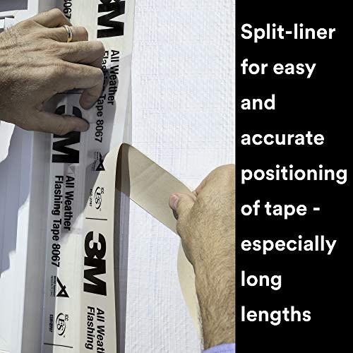 3M All Weather Flashing Tape 8067, 4 in x 75 ft, 1 Roll, Adhesive Backed Split Liner, Prevents Moisture Intrusion, Waterproof Flashing Seals Doors, Windows, Openings in Wood Frame Construction