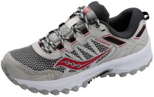 saucony women's versafoam excursion tr13 trail running shoe, grey/black/burgundy, 8