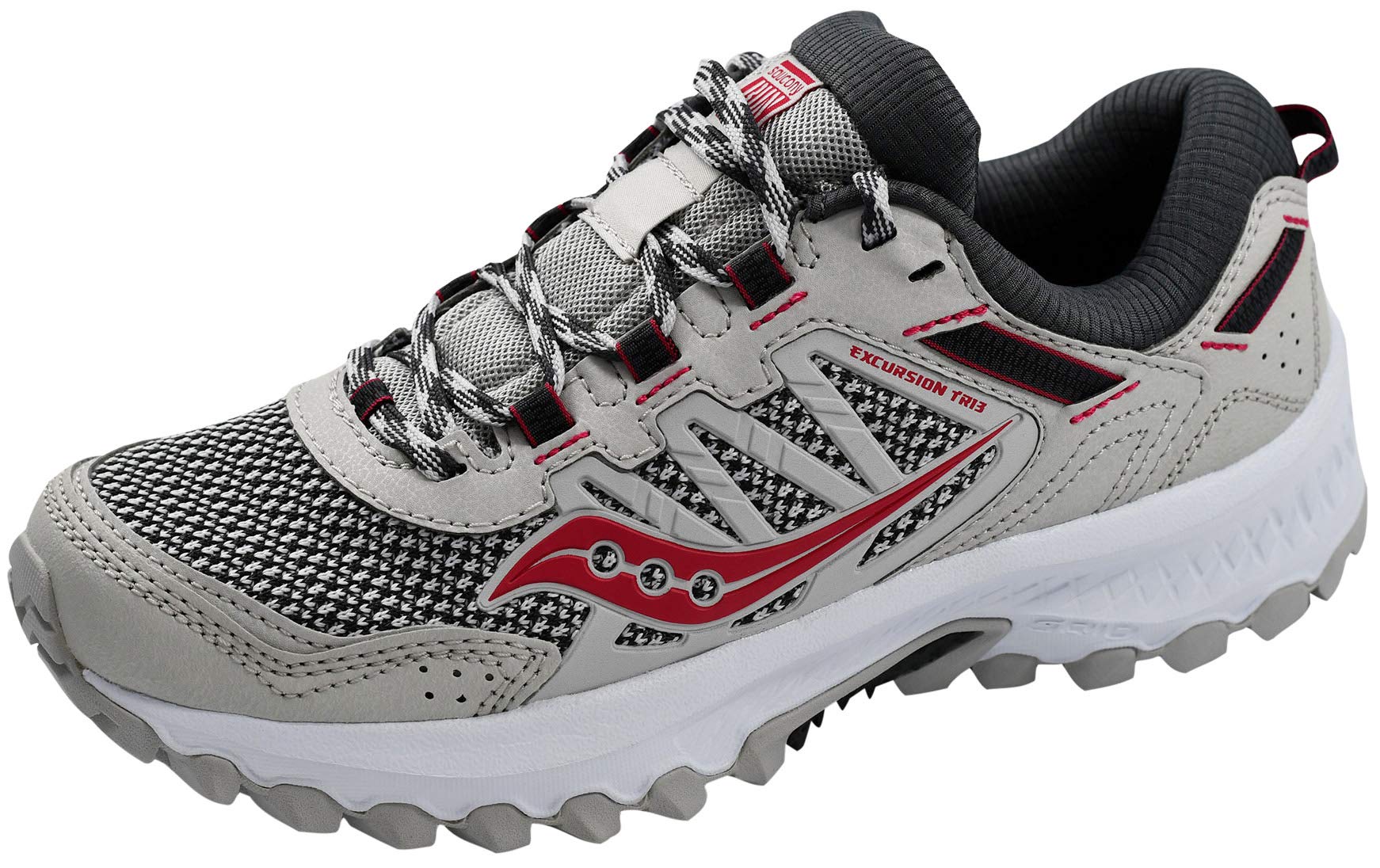 Saucony Women's Versafoam Excursion Tr13 Trail Running Shoe, Grey/Black/Burgundy, 8.5