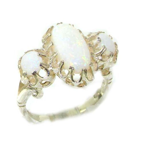 925 Sterling Silver Real Genuine Opal Womens Band Ring - Size 7