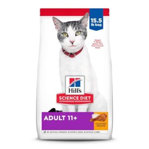 hill's science diet adult 11+, senior adult 11+ premium nutrition, dry cat food, chicken recipe, 15.5 lb bag