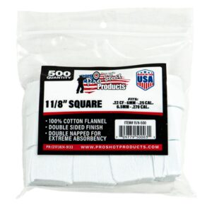 pro shot products .22-.270 caliber 1 1/8-inch sq. 500 count patches, white (1 1/8-500)