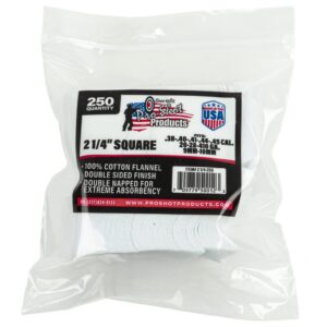 pro shot .38-.45 caliber/20-.410 gauge 2 1/4-inch sq. 250 count patches white, 2 1/4" patches