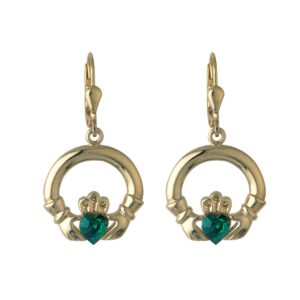 claddagh earrings gold plated & synthetic emerald drops