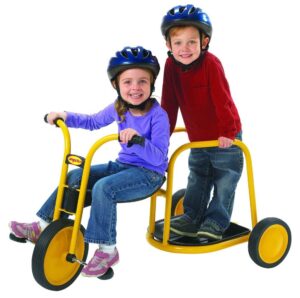 angeles myrider chariot bike for up to two riders, tricycle for kids ages 3+, supports up to 140 lbs, yellow