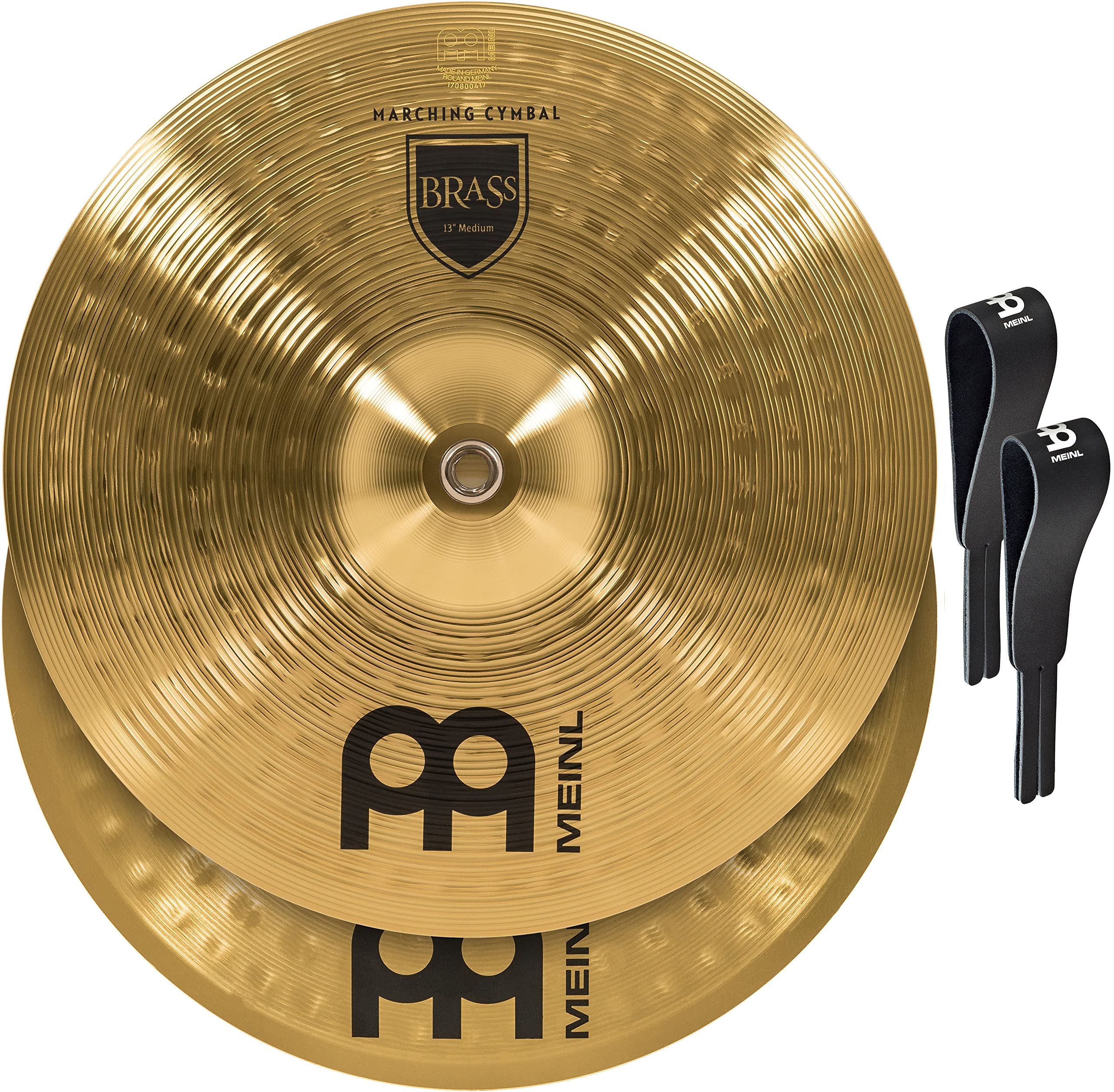 Meinl 13” Marching Cymbal Pair with Straps - Brass Alloy Traditional Finish - Made In Germany, 2-YEAR WARRANTY (MA-BR-13M)