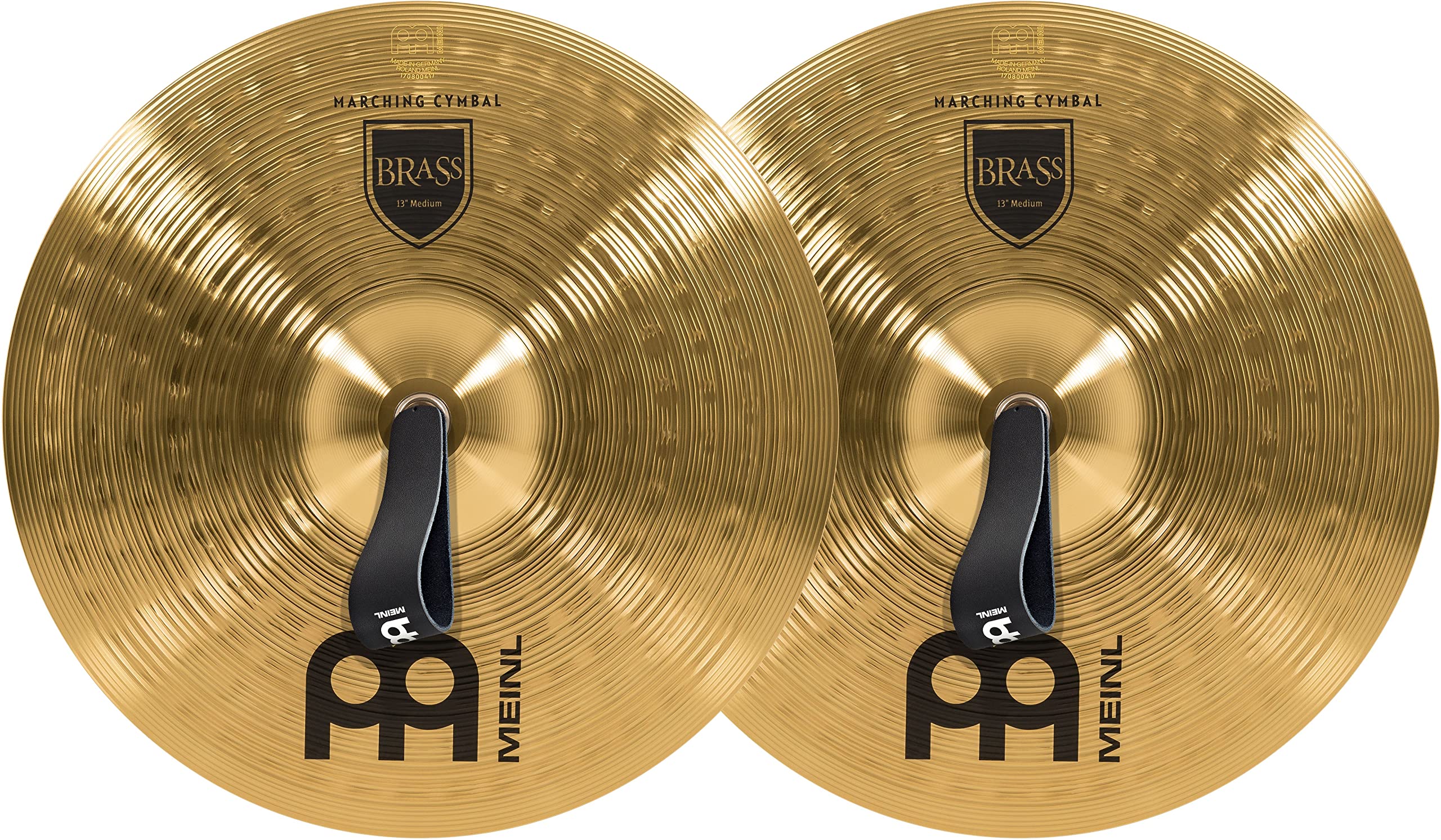 Meinl 13” Marching Cymbal Pair with Straps - Brass Alloy Traditional Finish - Made In Germany, 2-YEAR WARRANTY (MA-BR-13M)