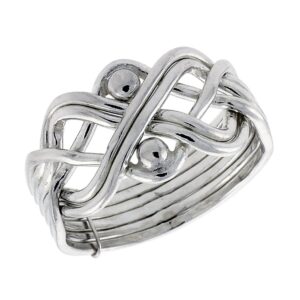 sterling silver 6-piece puzzle ring wire wrapped with beads for men and women 11.5mm wide size 9